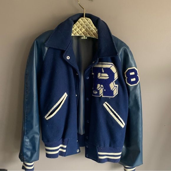Vintage | Jackets & Coats | Vintage 7s Blue Varsity R Letterman Jacket ...